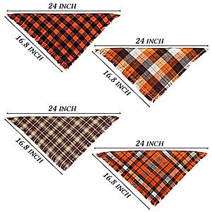 STMK Thanksgiving Day Dog Bandanas, 4 Pack Fall Dog Bandana Scarf with Tassels Edges for Holiday Fall Thanksgiving Day Dog Puppy Costume (Plaid)