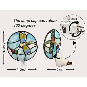 DUONAYU Stained Glass Dragonfly Night Light, Bedroom Bedside Night Light, Suitable for Living Room, Corridor, Children's Room,Night Light for Kids Plug into Wall.DYM9012