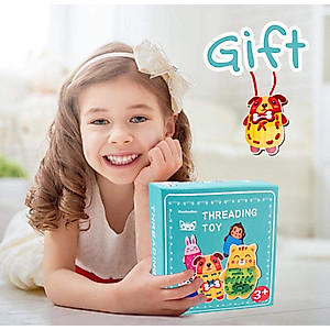 Promise Babe 5 Pack Animals Lacing Cards Wood Block Puzzle Threading Toys Montessori Toy Sewing Cards for Toddler Educational Preschool Toys…