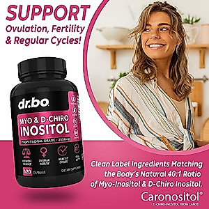 Myo-Inositol & D-Chiro Inositol Supplement Capsules - 40:1 Ratio Hormone Balance for Women with Vitamin B8 - Fertility Supplements for Women to Regulate Menstrual Cycle, Support Ovarian Health & PCOS
