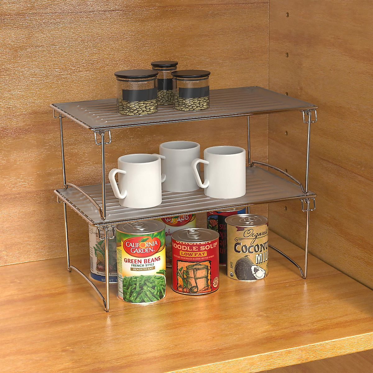 2 Pack - DecoBros Stackable Kitchen Cabinet Organizer, Chrome