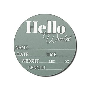 Hickory Hollow Designs - Baby Announcement Sign for Newborn Boys and Girls (Color Bases) - Hello World Nursery Decor Sign & Photo Prop for Babies Made of Birch Wood - 6" Circle Board (Sage)
