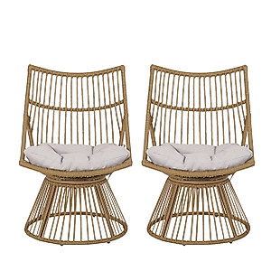 Outdoor Wicker High Back Lounge Chair (Set of 2) Brown Bohemian Eclectic Metal Cushion Included Water Resistant