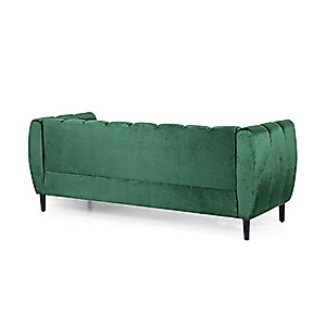Christopher Knight Home Miranda Velvet 3 Seater Sofa, Emerald, Dark Brown