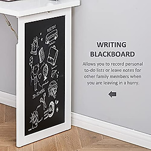 HOMCOM Fold-Out Convertible Writing Table Wall Mount Desk Cabinet with Blackboard and Side Shelf Multi-Function Home Office Workstation, White