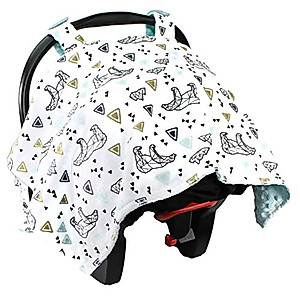 Top Tots Deluxe Baby Car Seat Canopy Cover, Kaleidoscope Bear, Minky Dot, White
