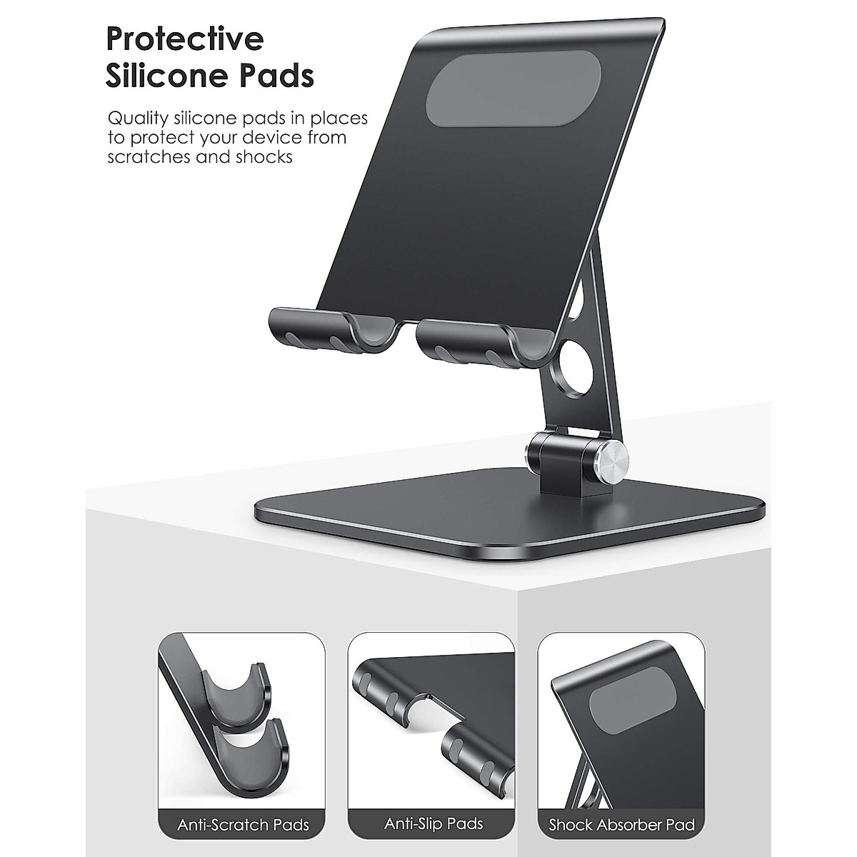 OMOTON Upgraded Adjustable Tablet Stand Holder, Heavy Duty Foldable Portable Monitor Stand, Travel Essentials for iPad Pro/Air/Mini, Surface Pro, 4.7''-15.6', Black