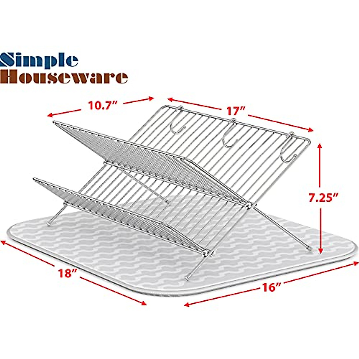Simple Houseware Collapsible Dish Drying Rack w/ Dish Mat, Chrome