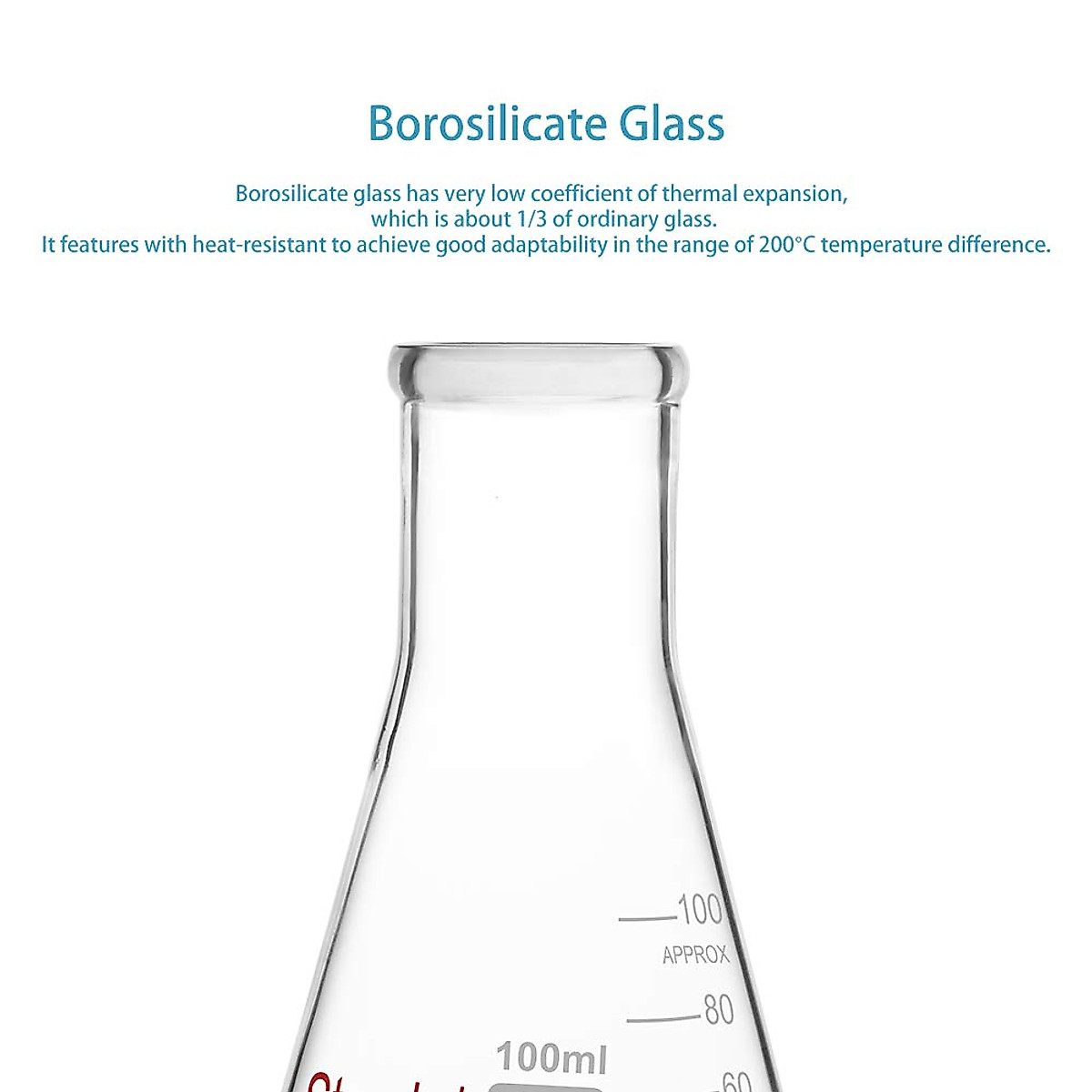 stonylab 1-Pack Glass 100 ml Heavy Wall Narrow Mouth Erlenmeyer Flasks with Heavy Duty Rim - (100ml Fits with StonyLab 5# Rubber Stopper)