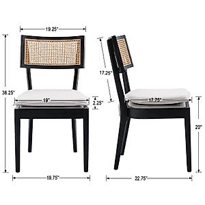 ZHENGHAO Rattan Dining Chairs Set of 2, French Country Cane Back Kitchen Chairs Upholstered Retro Comfy Chairs with Wood Legs for Dining Room, Black