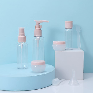 LIYUABU 8 Pcs Travel Bottles Set,Travel Bottles & Containers,Refillable Small Mini Empty Plastic Pump/Spray/Squeeze Bottles for Cosmetic and Travel Toiletries with Storage Bag