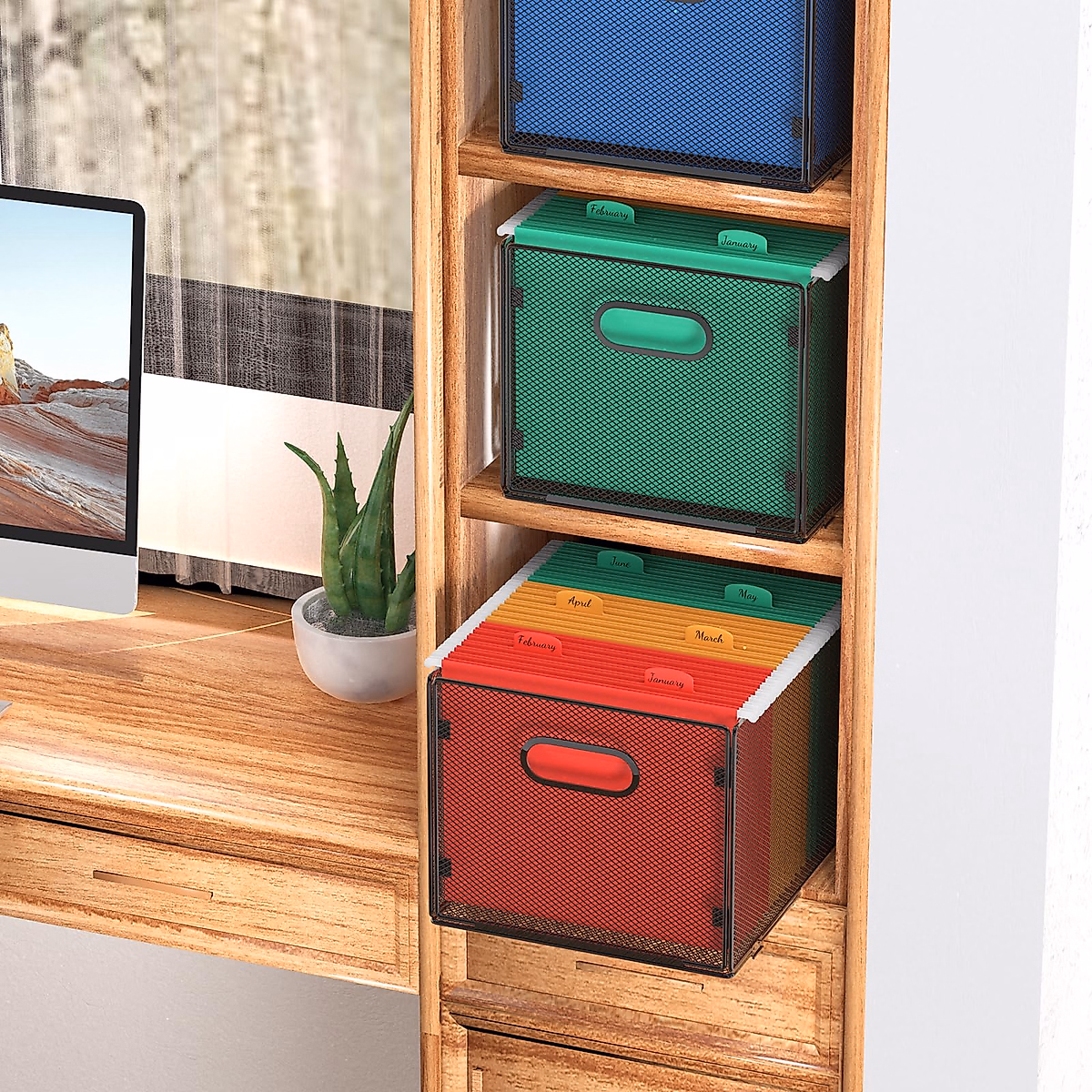 Samstar File Folder Box, Mesh Hanging File Organizer File Crate Folder Bin Holder Storage Box, Letter Size, Black