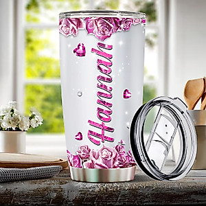 WONWIX Personalized Pink Flamingo Gifts For Women Adults Water Bottles Coffee Drinking Cup Teacher Kids Gift Jewelry Birthday Christmas Valentine 20oz Stainless Steel Tumblers With Lids