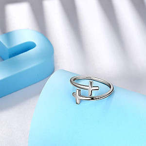 Sterling Silver Polished Cross Ring Mens Adjustable Double Wrap Sideways Cross Ring for Women Daughter friend Easter Gift Amulet Jewelry for Wedding Engagement FR0009W