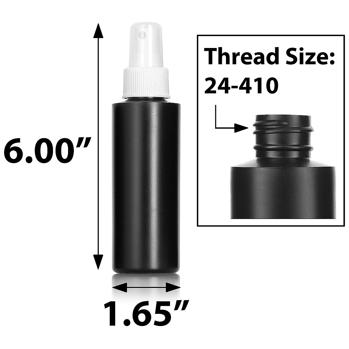 JUVITUS 4 oz / 120 ml Black Squeeze Cylinder Plastic Bottle with White Fine Mist Spray (12 pack)