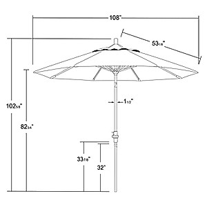 California Umbrella 9' Round Aluminum Market Umbrella, Crank Lift, Collar Tilt, White Pole, White Olefin