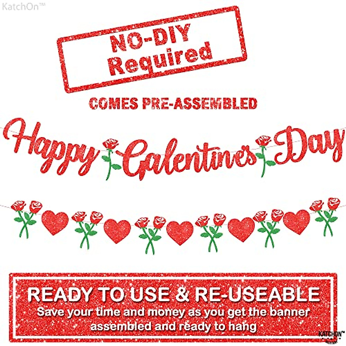 Happy Galentines Day Banner with Roses - 2 Strings, No DIY | Happy Galentines Day Decorations | Galentines Day Party Favors for Be My Galentine Decor | Galentine's Day Decorations, Galentines Décor