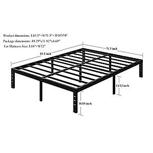 COMASACH 16 Inch California King Bed Frames and 6 Pcs Mattress Gaskets, Heavy Duty Metal Platform Bed Frames with 4500Lbs Steel Slat Support, No Box Spring Needed, Easy Assembly, Noise Free Non Slip M