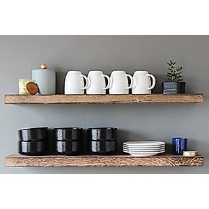 Urban Legacy Modern Hardwood Floating Accent Shelves | Set of 2 | Torched Finish (36" x 7" x 2", Torched Oak)