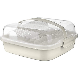 Tribello Camping Picnic Dishes Set with Case, (Set for 6) 32 Plastic Reusable Cutlery Set - BPA Free - Microwave / Dishwasher Safe