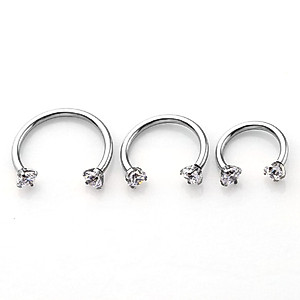 PiercingJ 2-6pcs 16G Clear Cubic Zirconia Stainless Steel Horseshoe Hoop Multi-functional Captive Ring for Nose Daith Lip Eyebrow Nipple Ear Cartilage Helix Septum