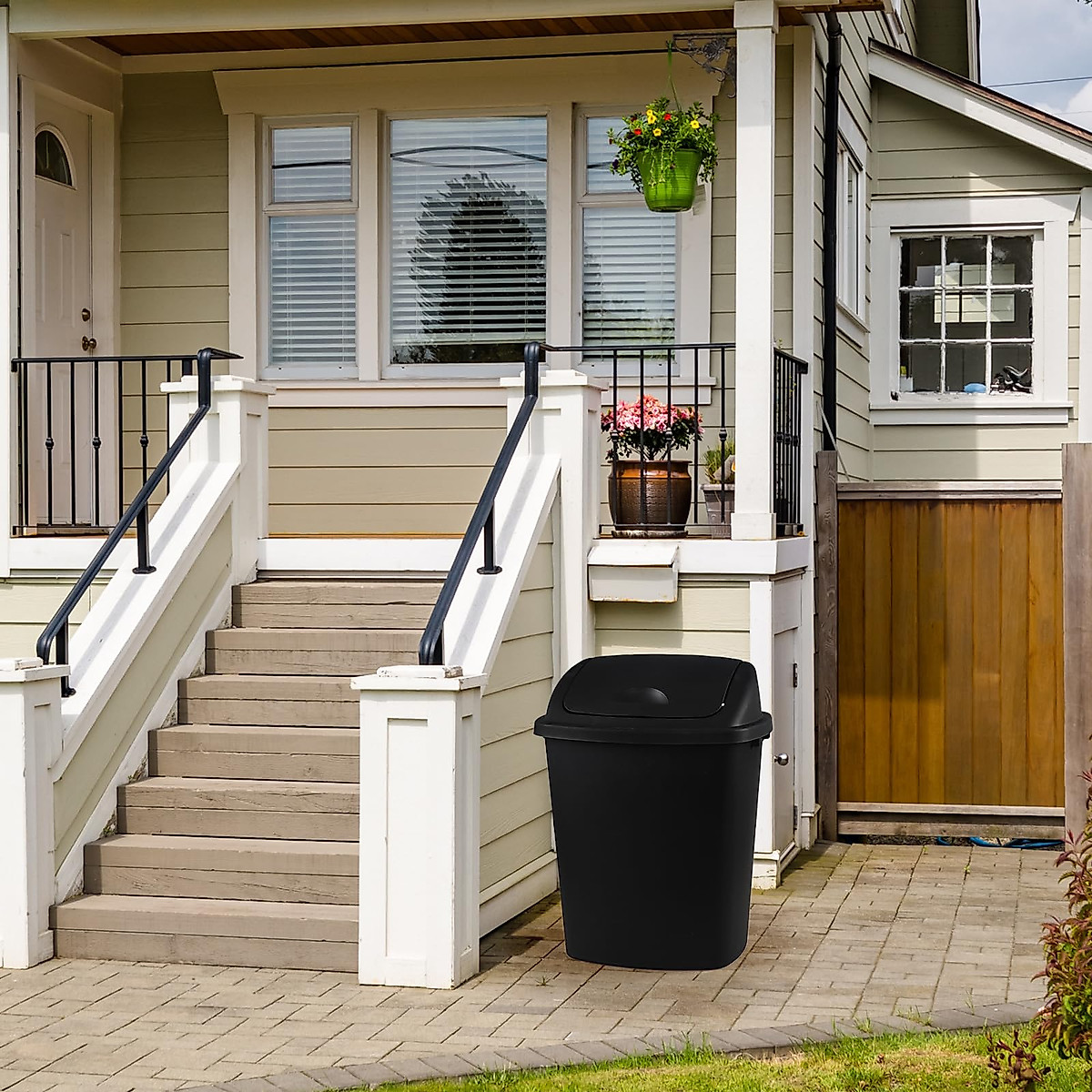 Obstnny 10 Gallon Plastic Swing Top Garbage Can Set of 4, Large Trash Can for Kitchen, Garden, Campus, Black