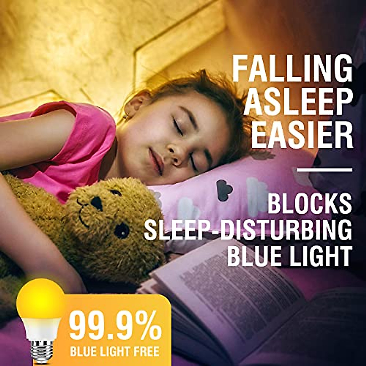 Neporal Amber Light Bulbs, 9W 60W Equivalent A19 Soft Light Bulbs, Blue Light Blocking Warm Light Bulbs, 1800K Amber Night Light Bulbs, Dim Light Bulbs for Healthy Sleep and Baby Nursery Light (3)
