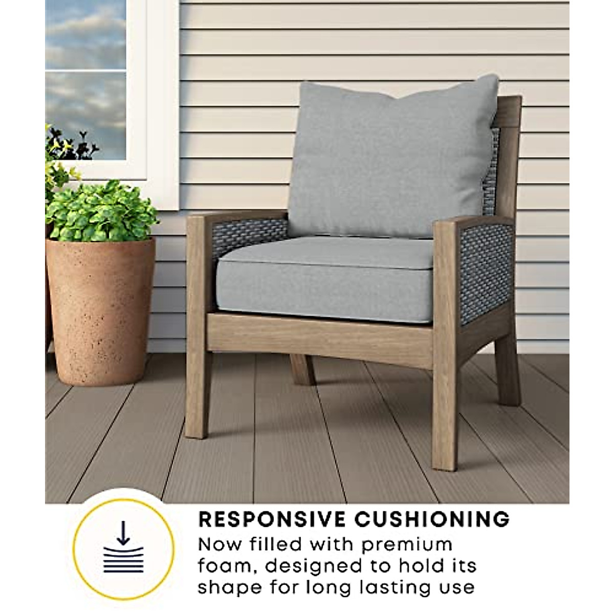 Honeycomb Outdoor Textured Solid Platinum Grey Deep Seating Patio Cushion Set: Resilient Foam Filling, Weather Resistant and Stylish Set, Seat: 24" W x 23" D x 6.5” T; Back: 27" W x 24” L