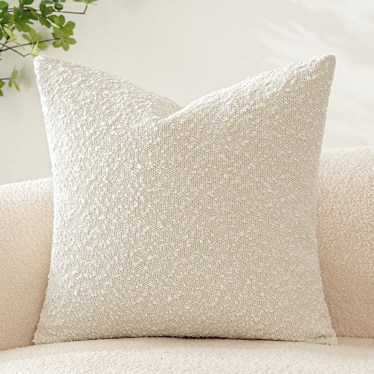 Woaboy Pack of 1 Decorative Throw Pillow Cover Pillowcase Textured Boucle Square Sofa Couch Pillow Home Decor for Living Room Woven Modern Cushion Case 18 x 18 Inch Pure White