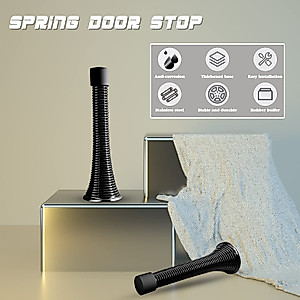 Enconker 12 Pack Door Stoppers, Black Door Stop for Bottom of Door, 3 ⅛" Spring Steel Construction Wall Protector with Rubber Bumper Tips