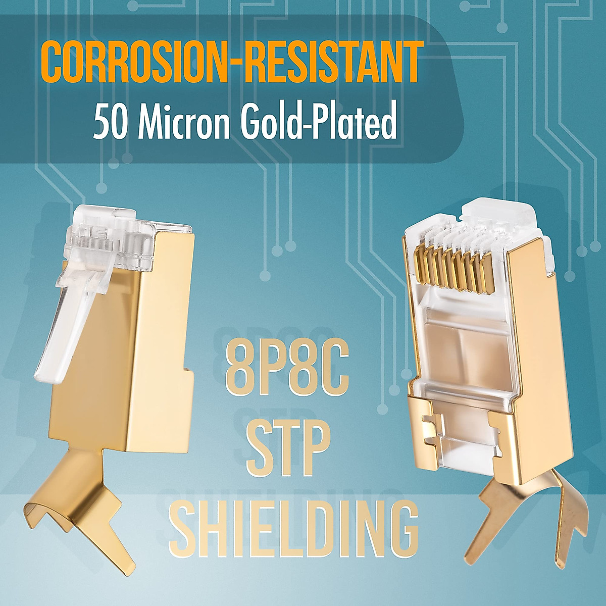 Everest Media Solutions RJ45 Cat7 & Cat6A Pass Through Connectors - 30 Pcs, 50UM Gold Plated Shielded FTP/STP External Ground for 23 AWG Network Cable