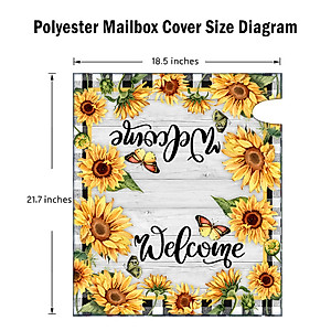 Auirre Spring Summer Welcome Mailbox Cover Magnetic Standard 21" x 18", Sunflower Butterfly Decorative Flower Buffalo Plaid Check Fall Post Letter Box Wrap Farmhouse Rustic Decor for Garden Yard