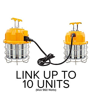 Maxxima High Bay LED Temporary Work Light Fixture, IP65, Linkable, 60 Watt 7200 Lumens Daylight 5000K, Stainless Steel Cage Guard, Plug in