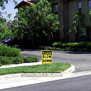 Kichwit 2 Pack Double Sided Please Slow Down Sign Plastic Yard Signs with Metal Stakes, Sign Measures 11.8 x 15.7 Inches