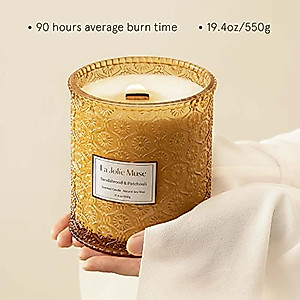 LA JOLIE MUSE Sandalwood Candles, Wood Wick Candle, Sandalwood & Patchouli Candle, Natural Soy Candle, Large Candle for Home Scented, Gift Candle for Women & Men