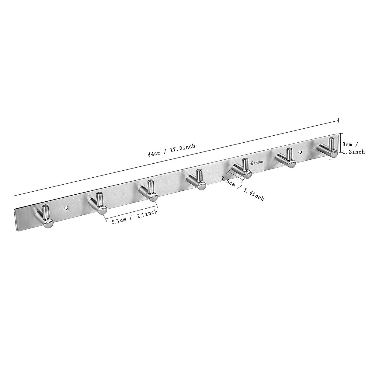 Sagmoc Towel Hook Rack Brushed Nickel 17-Inch Coat Hook Rail Wall Mounted with 7 Heavy Duty Hooks, Durable Wall Hangers for Bedroom, Bathroom, Foyer, Hallway (304 Stainless Steel)