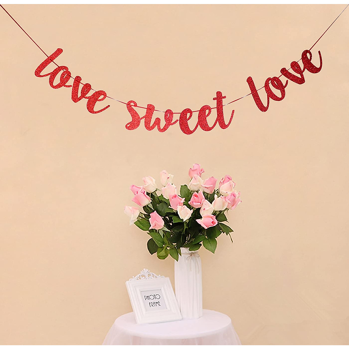 Starsgarden Glitter Red Love Sweet Love Banner Hanging Garland -Perfect Decoration for Bridal Shower, Engagement, Bachelorette, Wedding Party(Red Sweet Love)