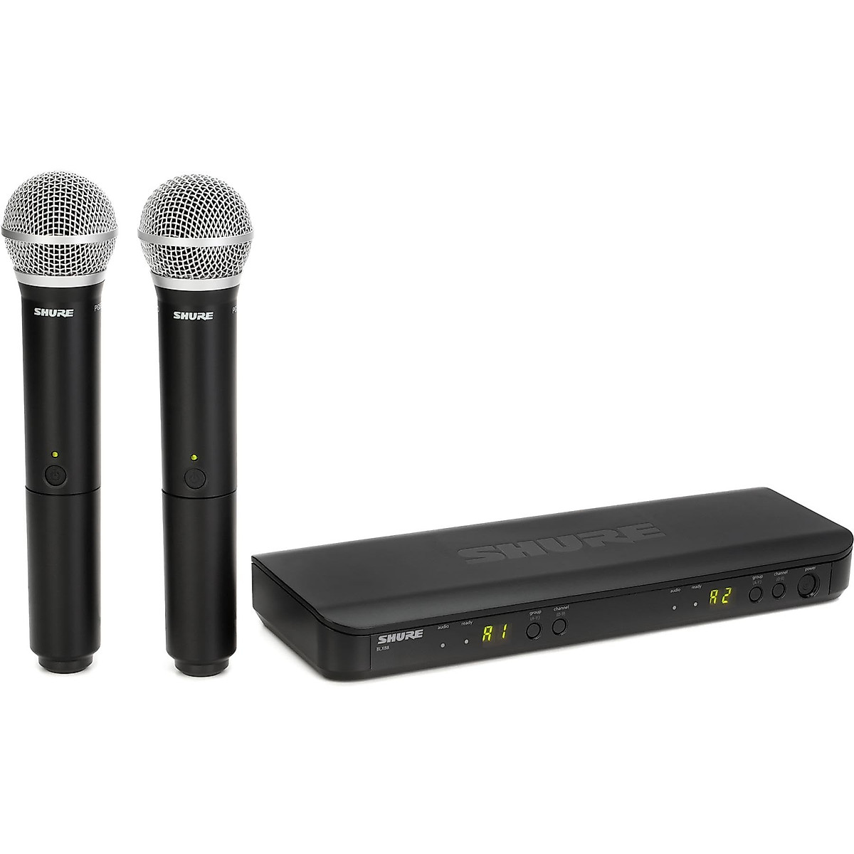 Shure BLX288/PG58 UHF Wireless Microphone System - Perfect for Church, Karaoke, Vocals - 14-Hour Battery Life, 300 ft Range | includes (2) PG58 Handheld Vocal Mics, Dual Channel Receiver | H9 Band