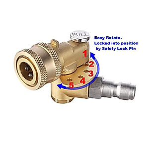 Meteor Blast Quick Connecting Pivoting Coupler Attachment 120 Degree with 5 Angles and Safety Lock for Pressure Washer Spray Nozzle, Cleaning Hard to Reach Area Max 5000 PSI 1/4 Inch Plug