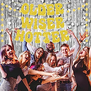Older Wiser Hotter Glitter Banner - Gold | Fun Birthday Party Decorations, 30th Birthday Decor, HBD, Gag Gift, Photobooth Backdrop (gold)