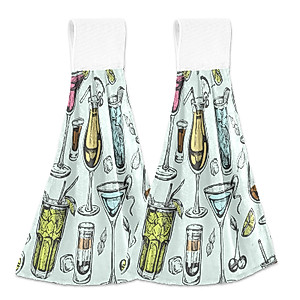 Boccsty Color Cocktails Hanging Kitchen Towels 2 Pieces Dish Cloth Tie Towels Hand Towel Tea Bar Towels for Bathroom Farmhous Housewarming Tabletop Home Decor
