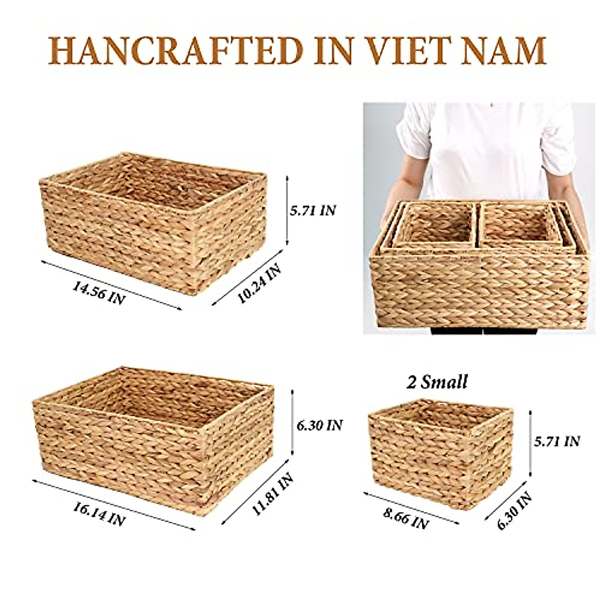 Rectangle Water Hyacinth Storage Baskets Set Of 4 and Wicker Divided Storage Basket Woven Natural Basket Hyacinth