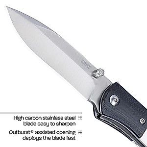 CRKT M4-02M EDC Folding Pocket Knife: Assisted Opening Everyday Carry, Plain Edge, Liner Lock, Resin Infused Fiber Handle w/ G10 Bolster