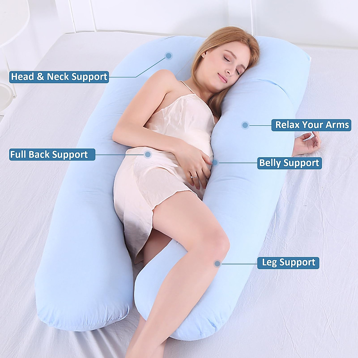 Tree.NB Full Body Pregnancy and Kid U Shape Pillow for Maternity and Pregnant Women, Blue (130 * 70 * 15CM)