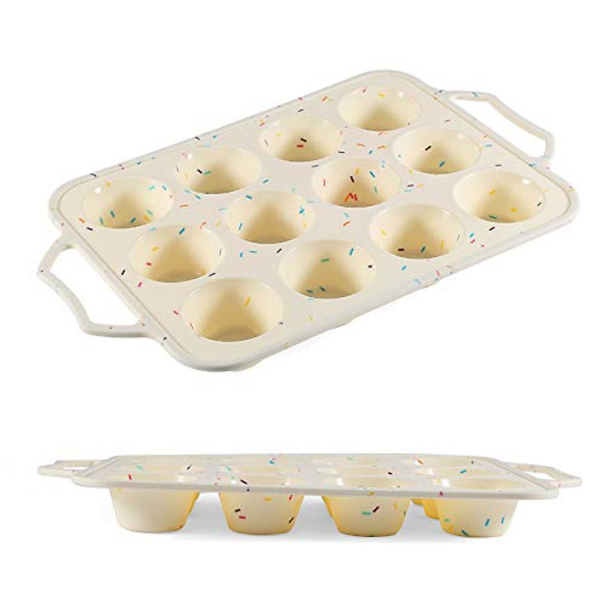 Antetek A-XINTONG Non-Stick Silicone Paper Cupcake Baking Tray with Ergonomic Grips, 12 Cups Stainless Steel Core Muffin Pan, Muffin Cake Mold
