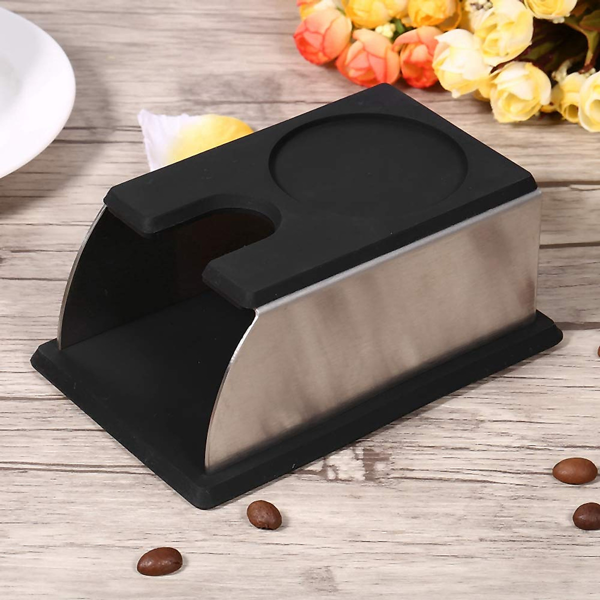 Coffee Tamper Coffee Tamper Holder Coffee Tamper Holder Stainless Steel Silicone Tamper Tool Accessories For Coffee Machines(Black)
