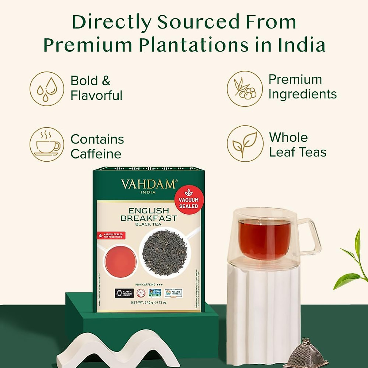 VAHDAM, Original English Breakfast Black Tea Leaves (340g/12oz) 170+ Cups | Non GMO, Gluten Free | Strong & Aromatic Loose Leaf Tea | Unblended Single Origin Tea | Vacuum Sealed Pack