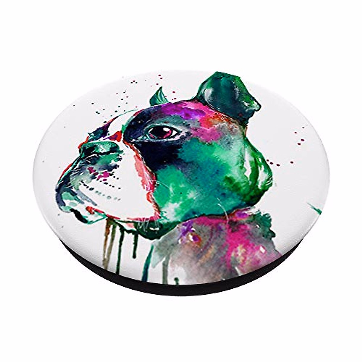Cute Boston Terrier Dog Watercolor Paint Design on White PopSockets Swappable PopGrip