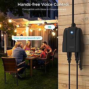 Outdoor Smart Plug, TESSAN WiFi Outlet Works with Alexa, Google Assistant, 2 Individual Socket Outside Power Strip Waterproof Timer Extension Cord with Switch for Lights and 2HP Pool Pump