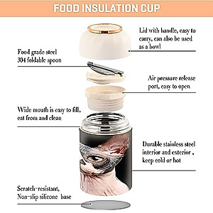 CUPADA Vivid Hairless Cat Food Jar, Cute Kitten Insulated Hot Food Jars Vacuum 17OZ with Folding Spoon for Work Trip Picnic Camping